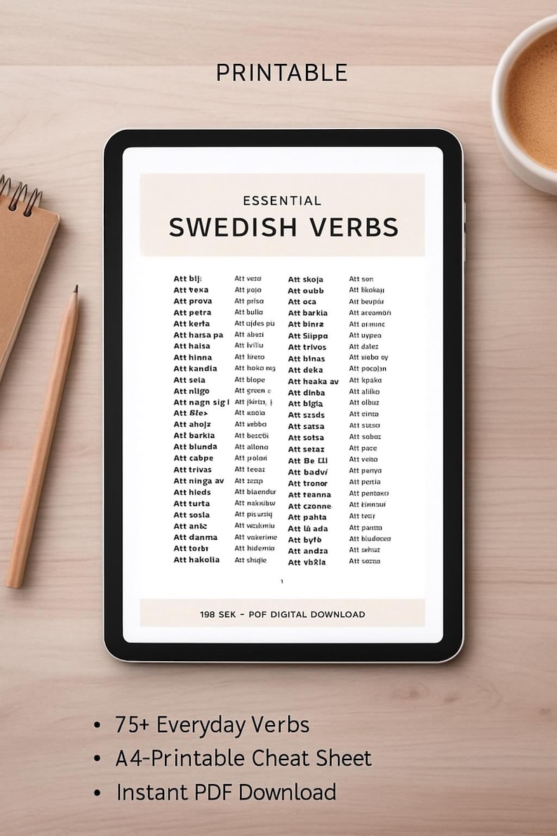 Swedish Verb List Printable • 75+ Everyday Verbs • Learn Swedish PDF ...