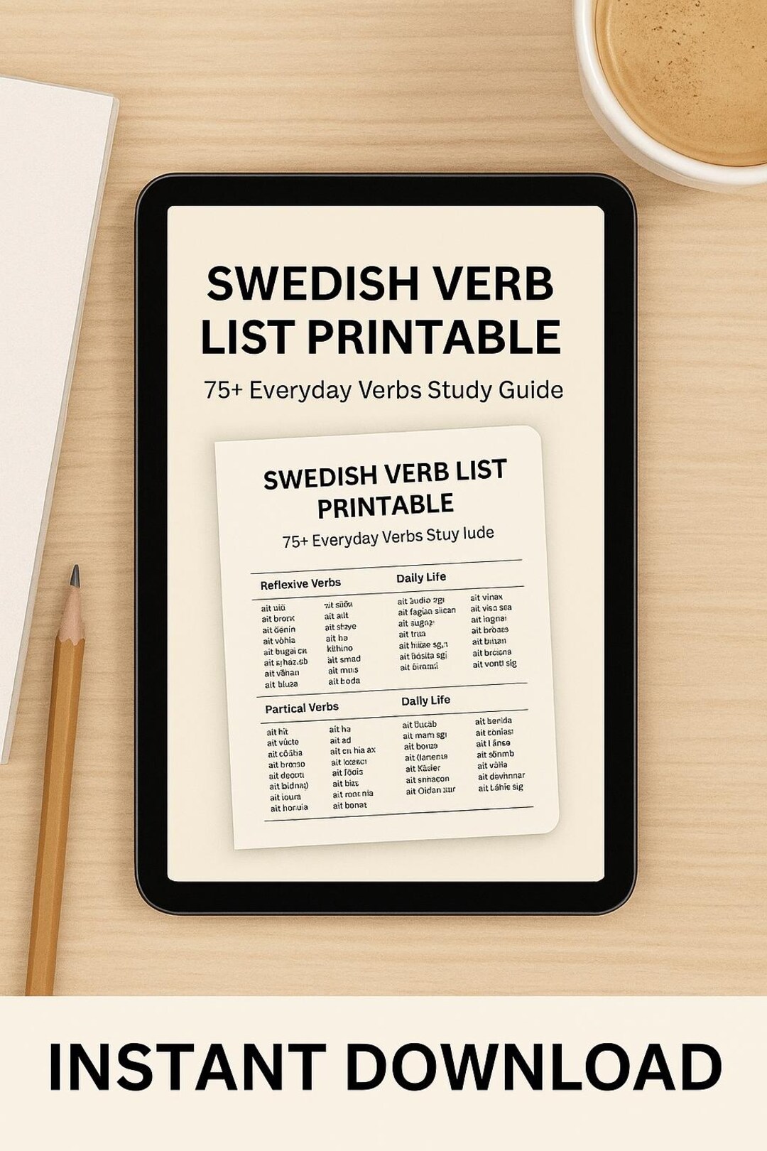 Swedish Verb List Printable • 75+ Everyday Verbs • Learn Swedish PDF ...