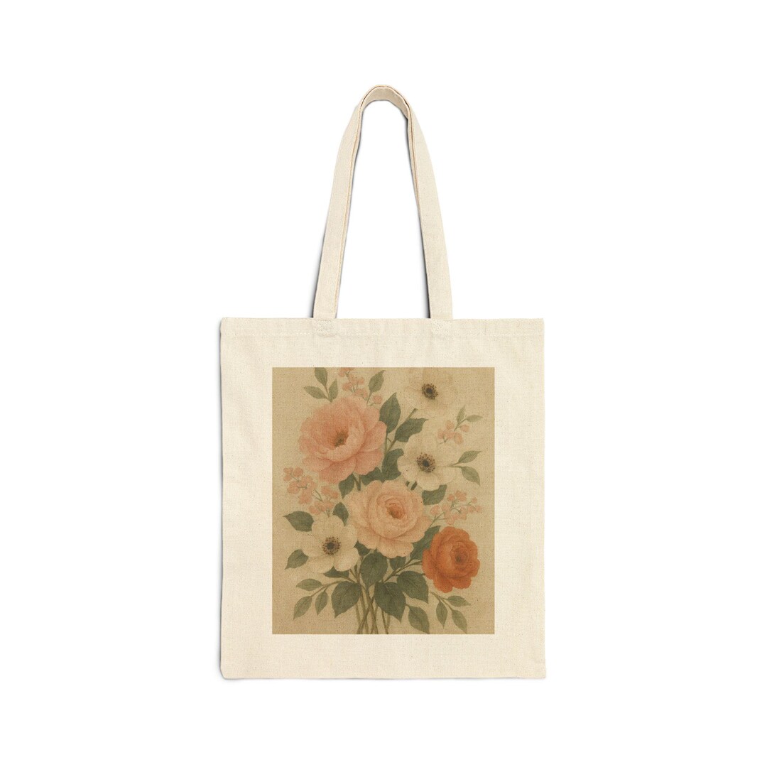 Vintage Pink Floral Tote Bag, Blush Flower Canvas Handbag, Romantic ...