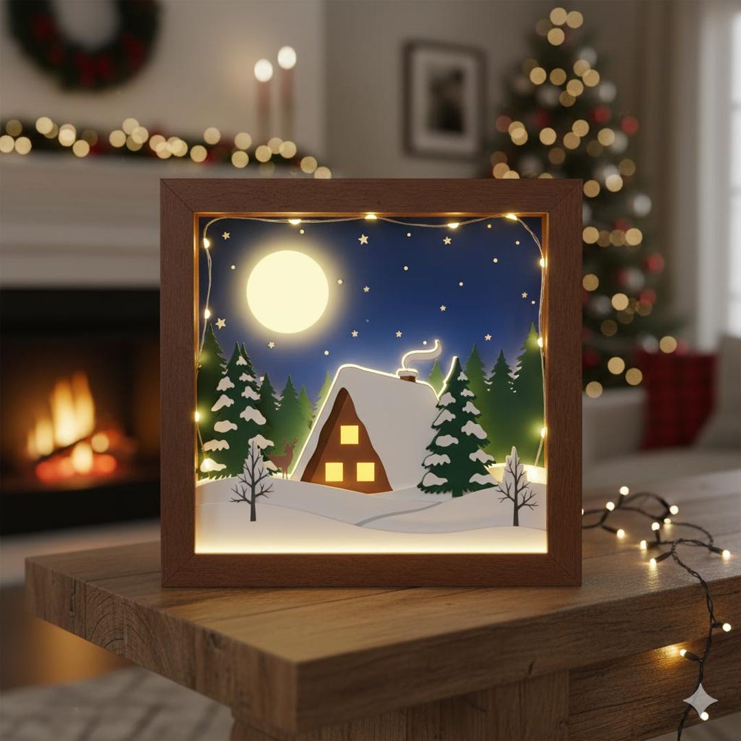 Winter Cabin Shadow Box SVG, Christmas 3D Layered Papercraft (digital ...