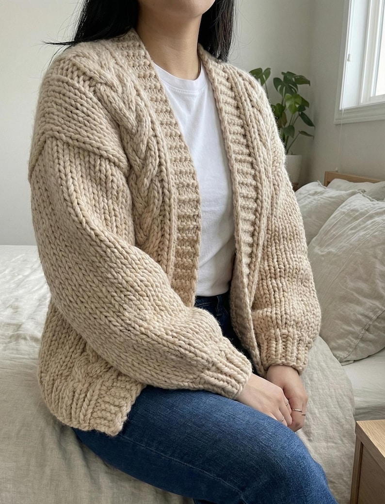 Chunky Cable Cardigan Knitting Pattern | 15mm Needles | Oversized ...