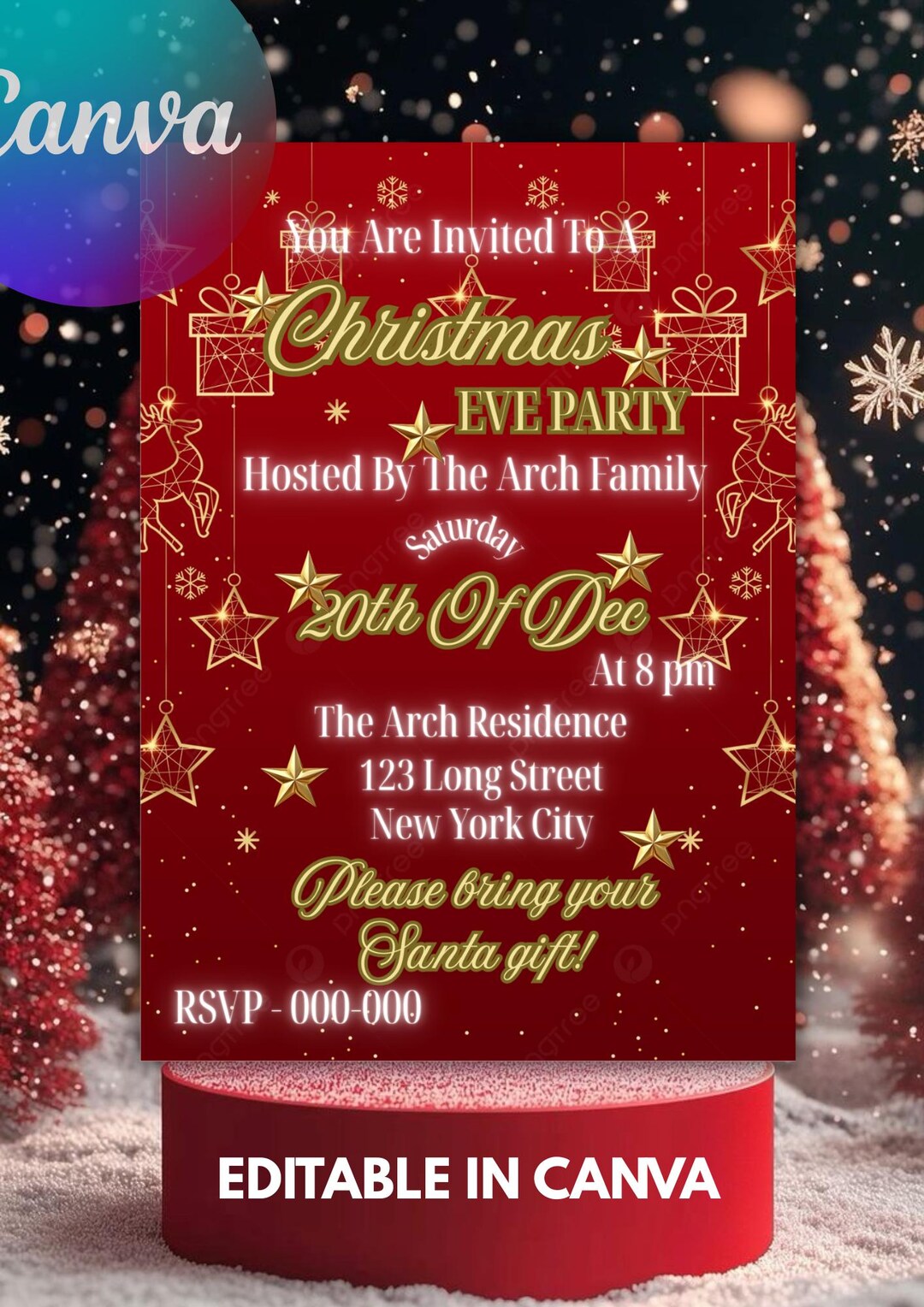 Festive Red Christmas Eve Invitation Template - Etsy