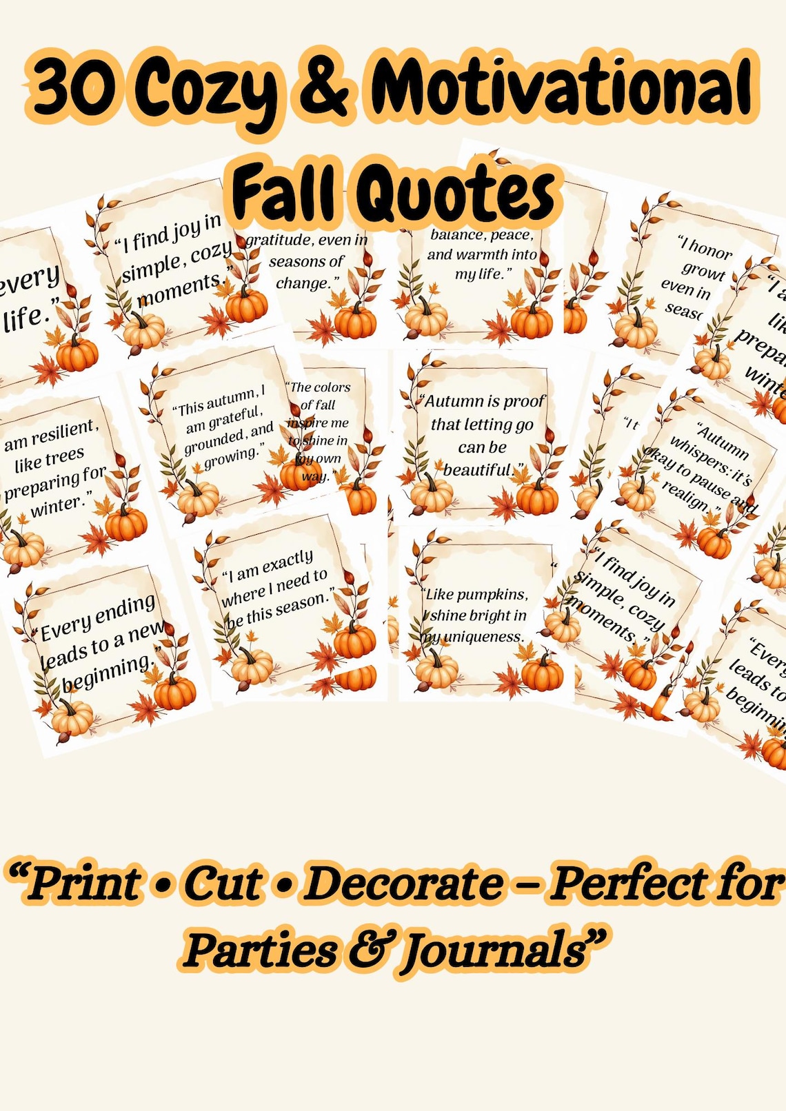 Printable Fall Quotes Bundle – 30 Autumn Motivational & Cozy Cards ...
