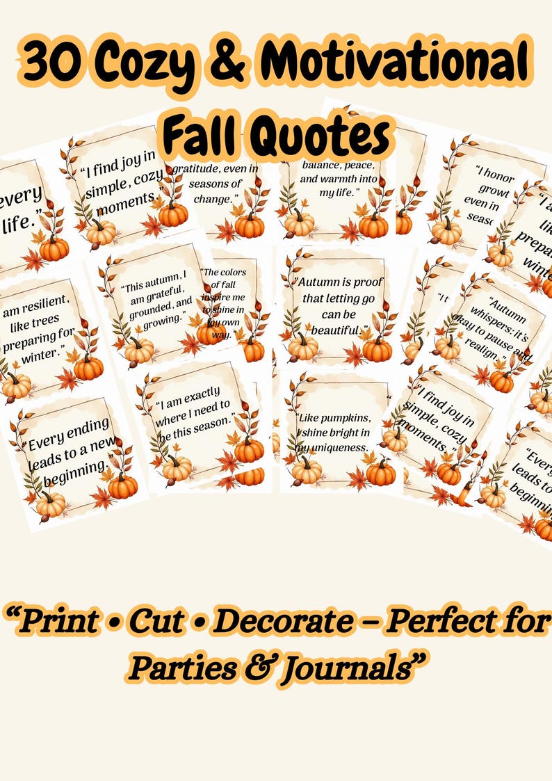 Printable Fall Quotes Bundle – 30 Autumn Motivational & Cozy Cards ...