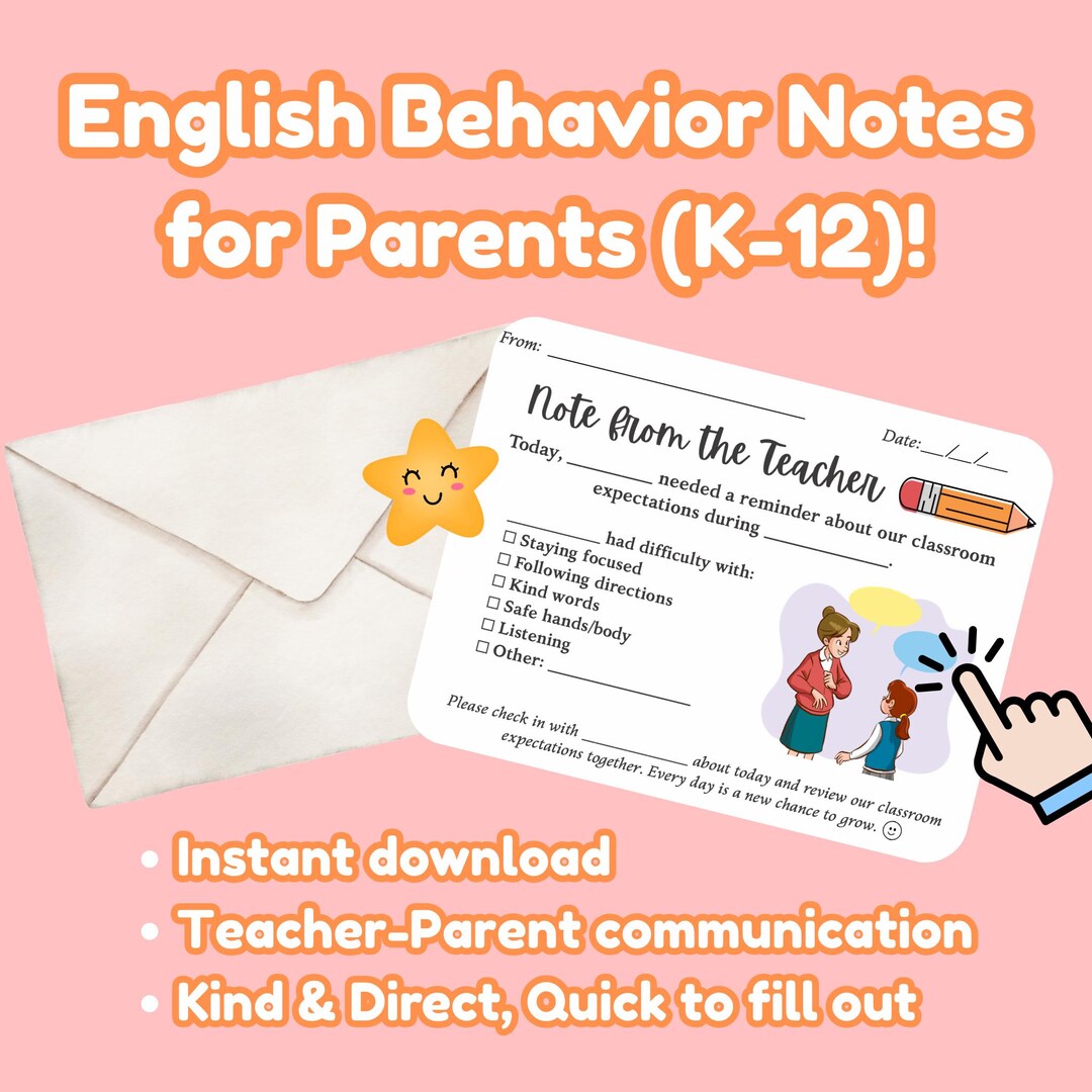 English Behavior Note for K-12 | Printable Mini Notes Ready to Print ...