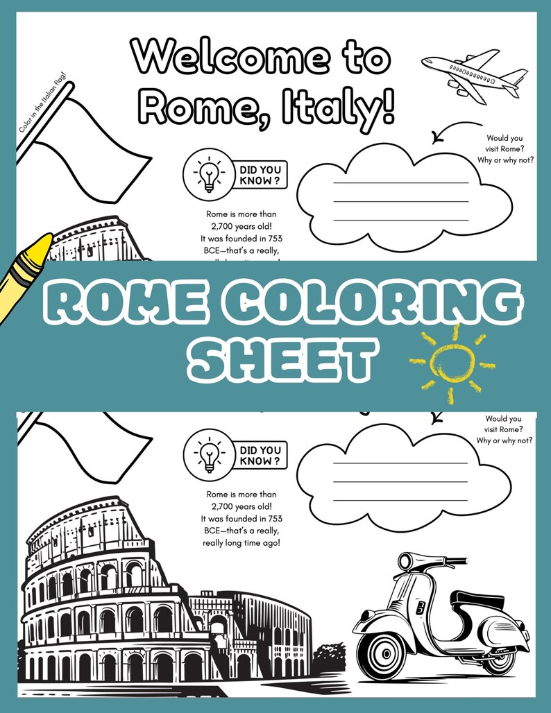 Color Rome, Italy | Educational City Coloring Page for Kids | K-12 ...