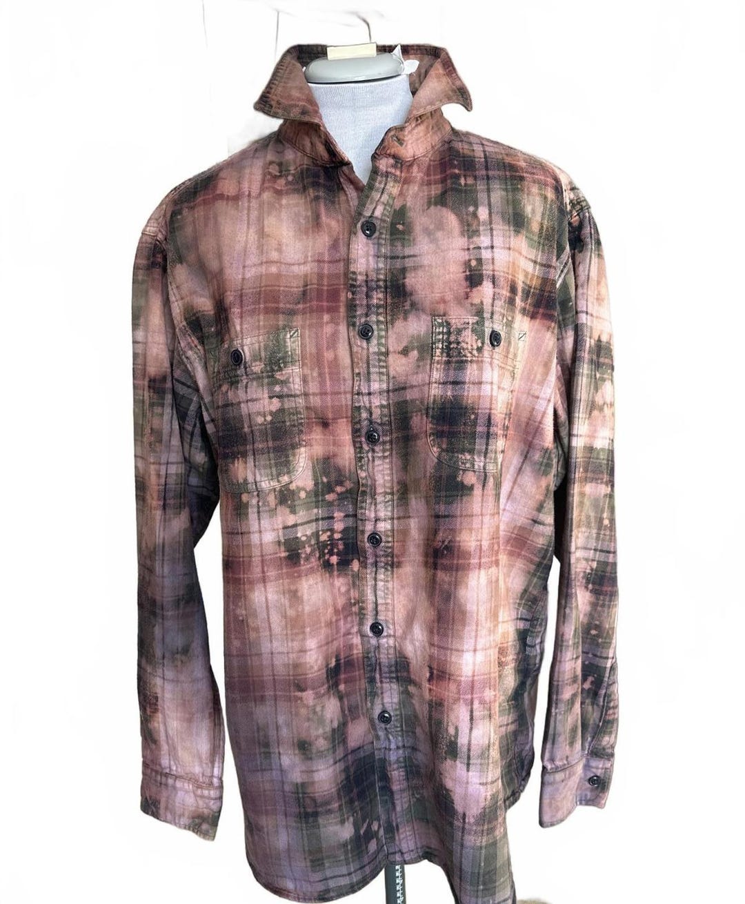 Upcycled Tie-dye Distressed Plaid Button-up Long Sleeve | XL - Etsy