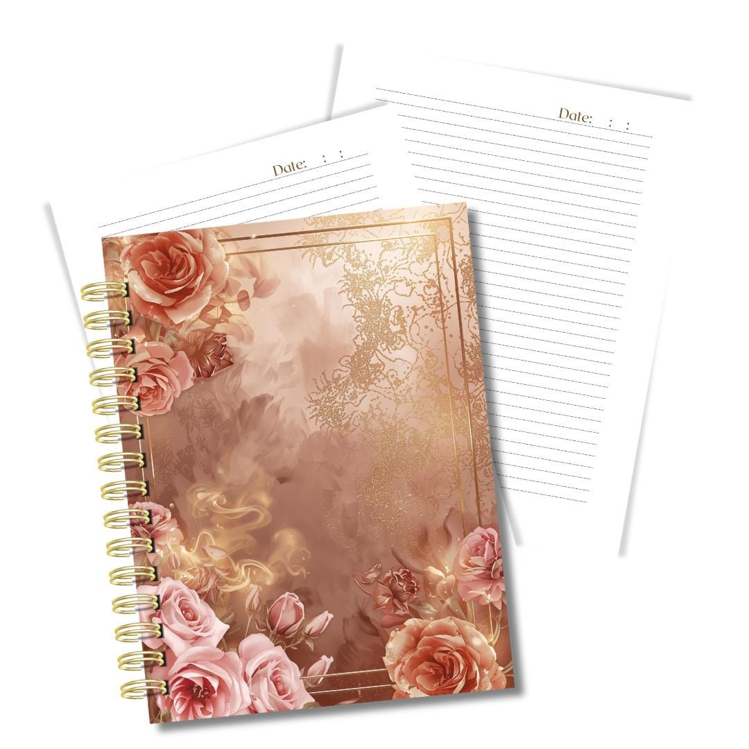 Rose Gold Floral Journal | Lined Notebook for Self-care - Etsy