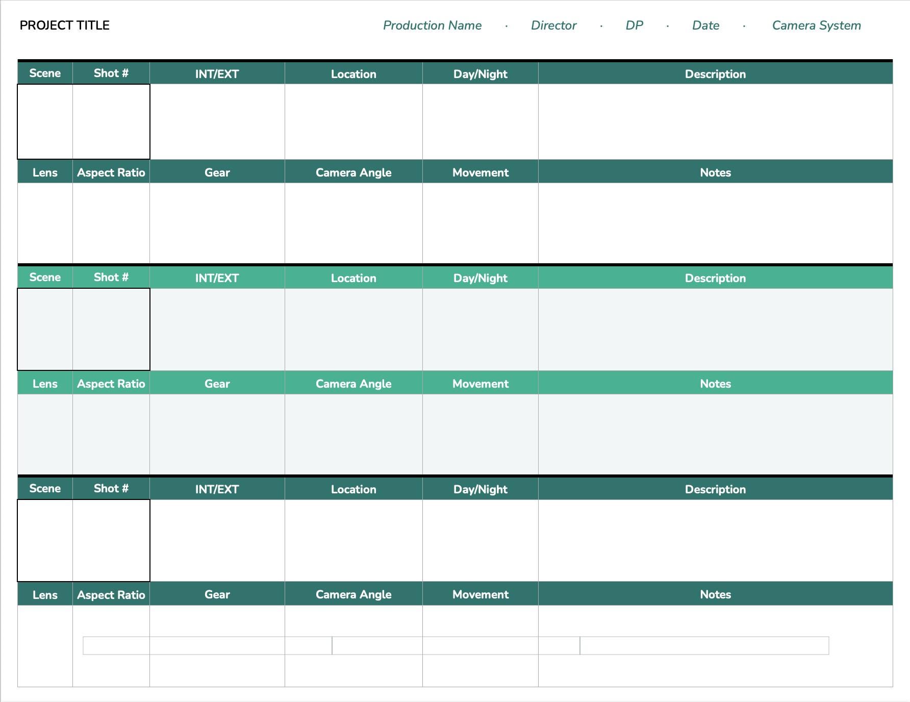 Film Shot List Template | Director + Cinematographer Movie Planner ...