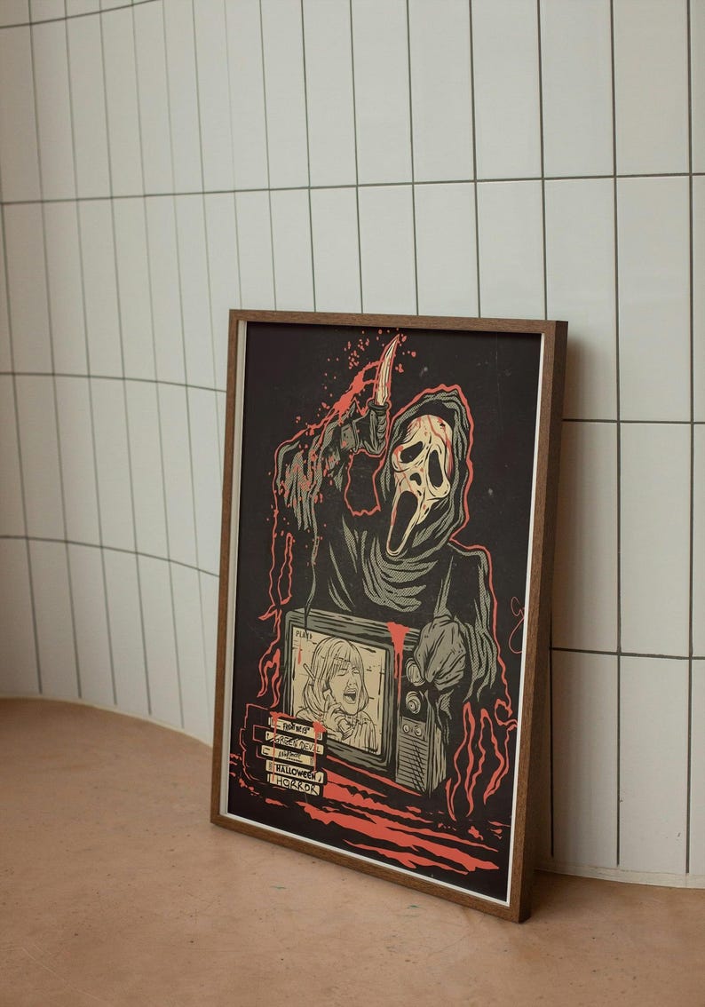 Scream Ghostface Horror Movie Poster - Retro 90s Slasher Art - Casey ...