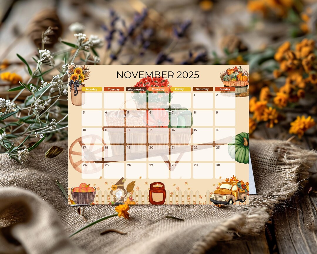 Editable November 2025 Calendar Thanksgiving Planner Autumn Monthly ...