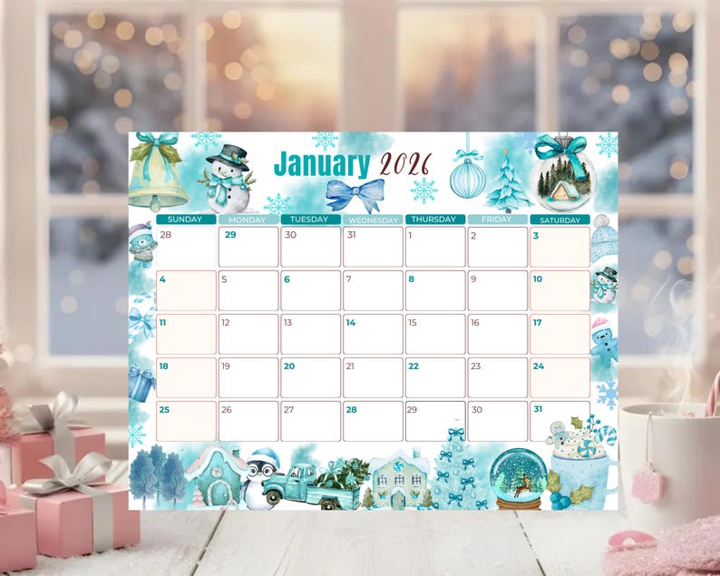 EDITABLE January 2026 Calendar Winter Snowman Planner Printable Monthly ...