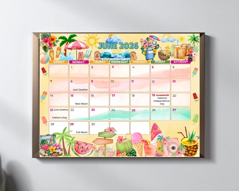 Editable June 2026 Calendar Monthly Planner for Kid School Work Office ...