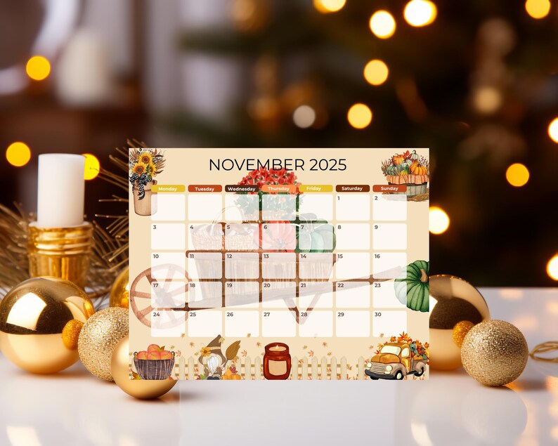 Editable November 2025 Calendar Thanksgiving Planner Autumn Monthly ...