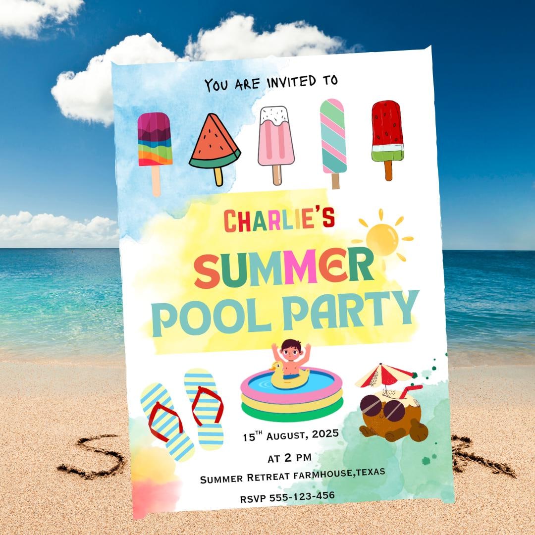 Pool Party Birthday Invitation Bundle Swim Party Invite Kids Swimming ...