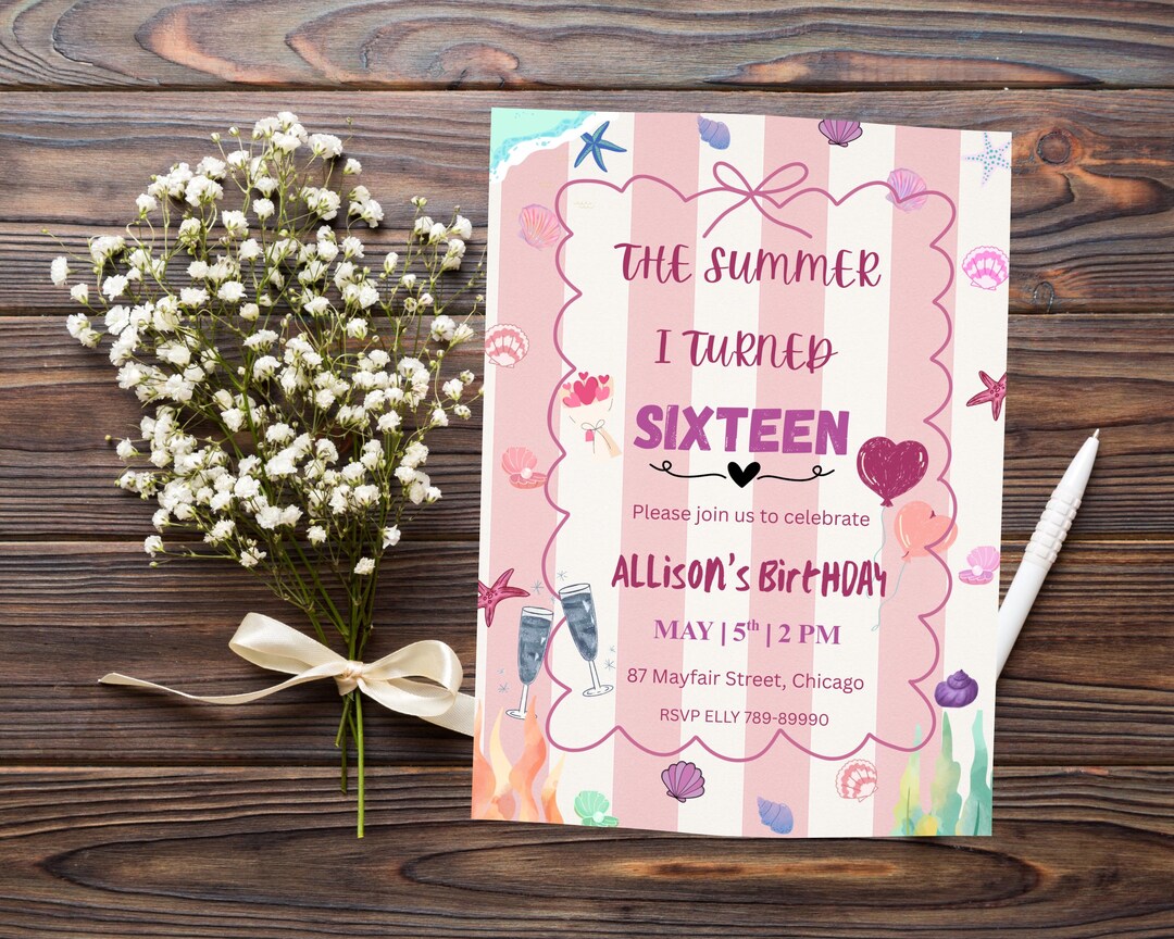 The Summer I Turned Pretty Birthday Invitation Sweet 16th Birthday ...