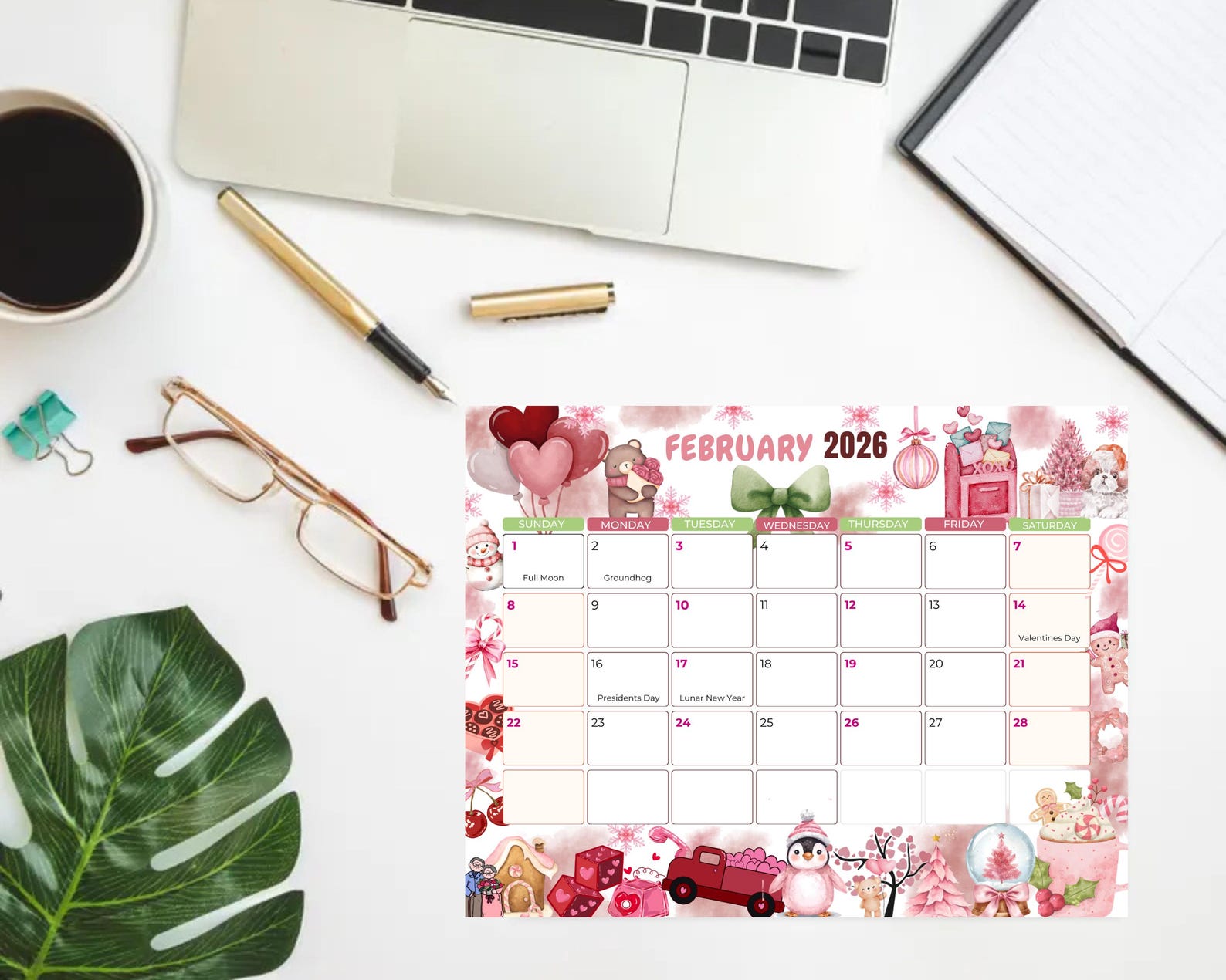 Calendario mensual editable de febrero de 2026 para niños, escuela ...