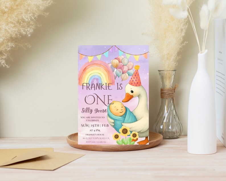 Editable Silly Goose 1st Birthday Invitation Template One Silly Goose ...