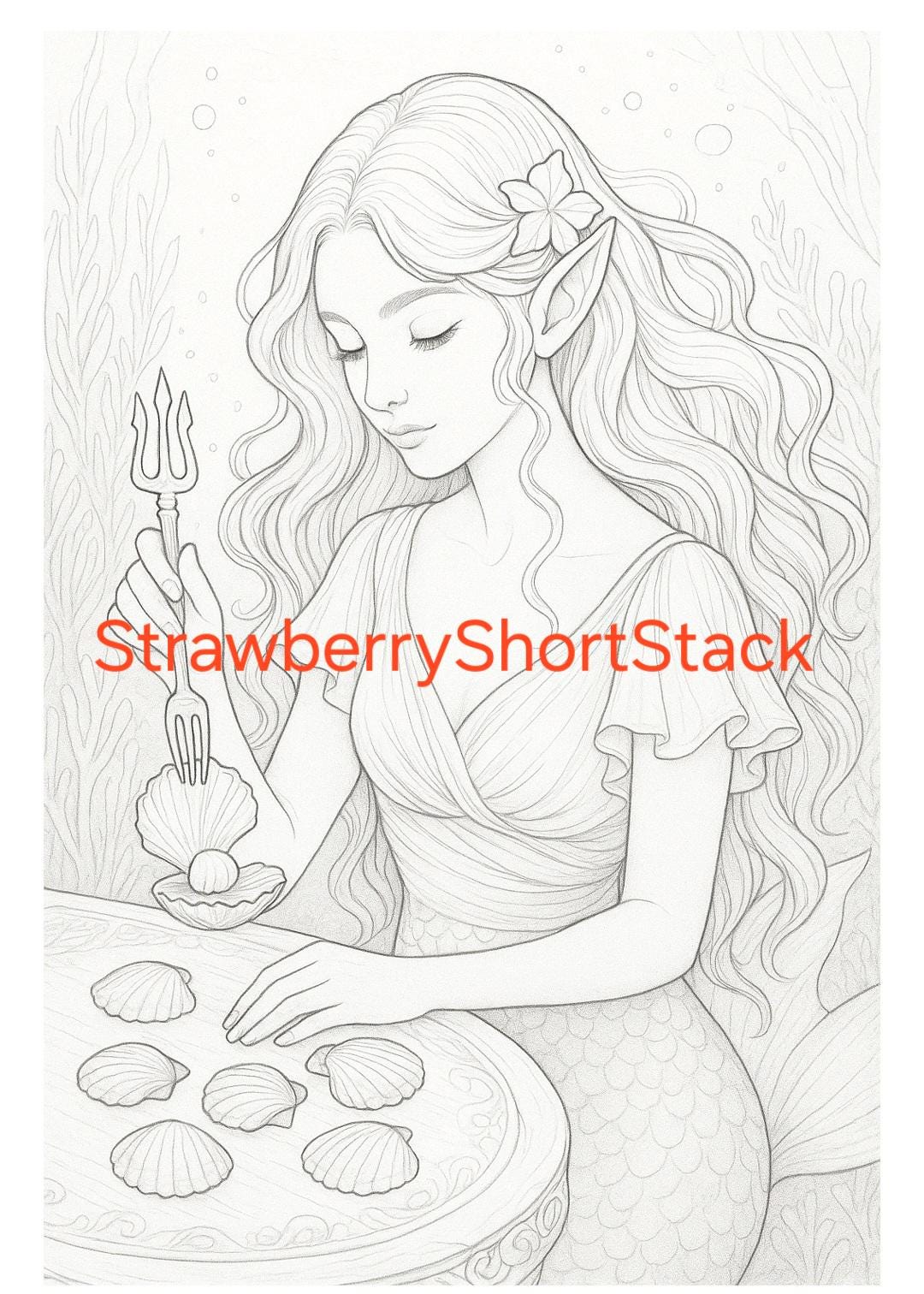 Seafood & Serenity – Mermaid Coloring Page for Adults (printable Art ...