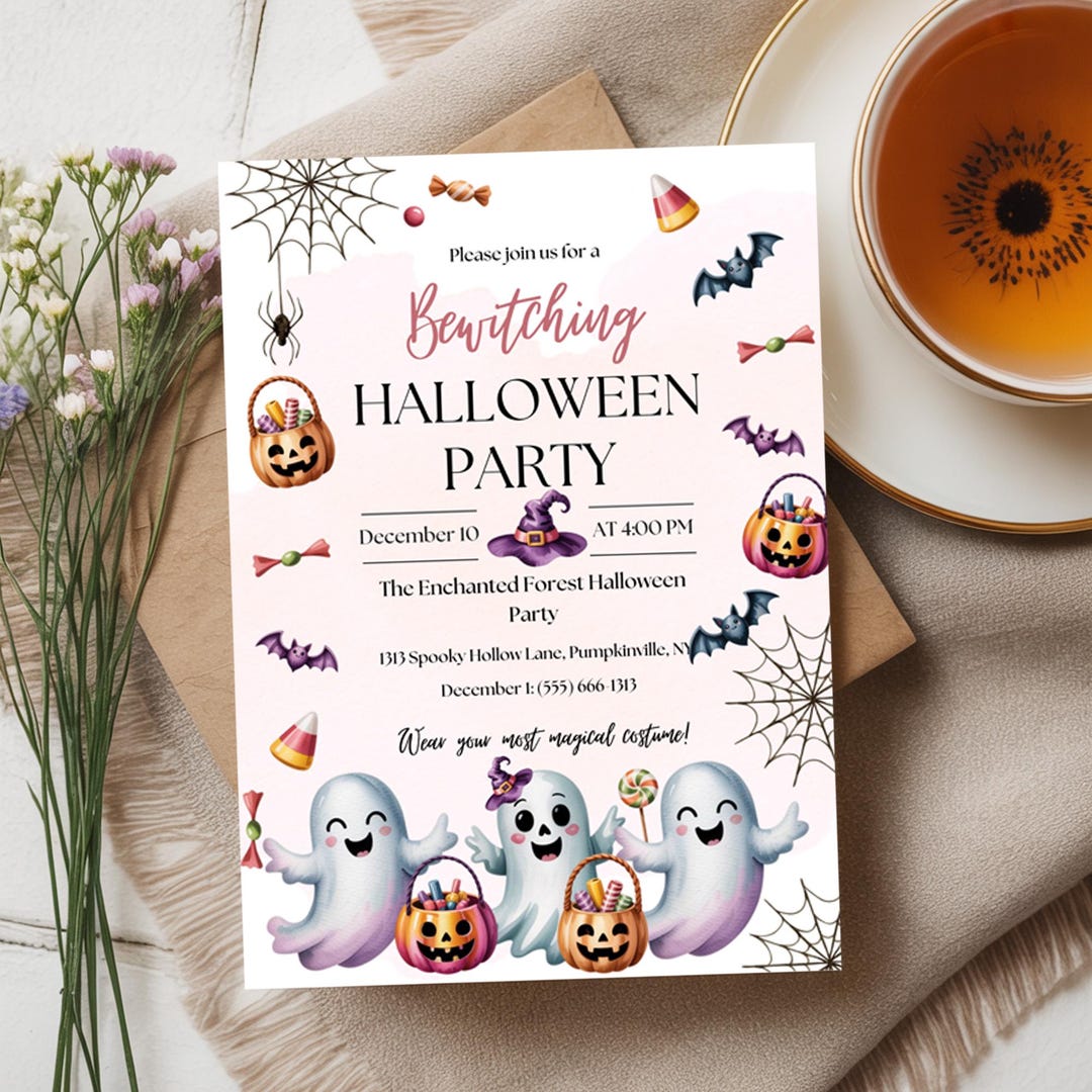 Editable Halloween Party Invitation, Spooky Ghost Halloween Invitation ...