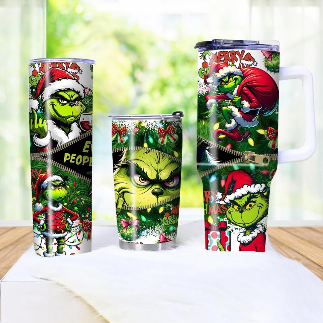 Grinch Tumbler Christmas Glitter Stainless Steel Insulated Cup Vacuum ...