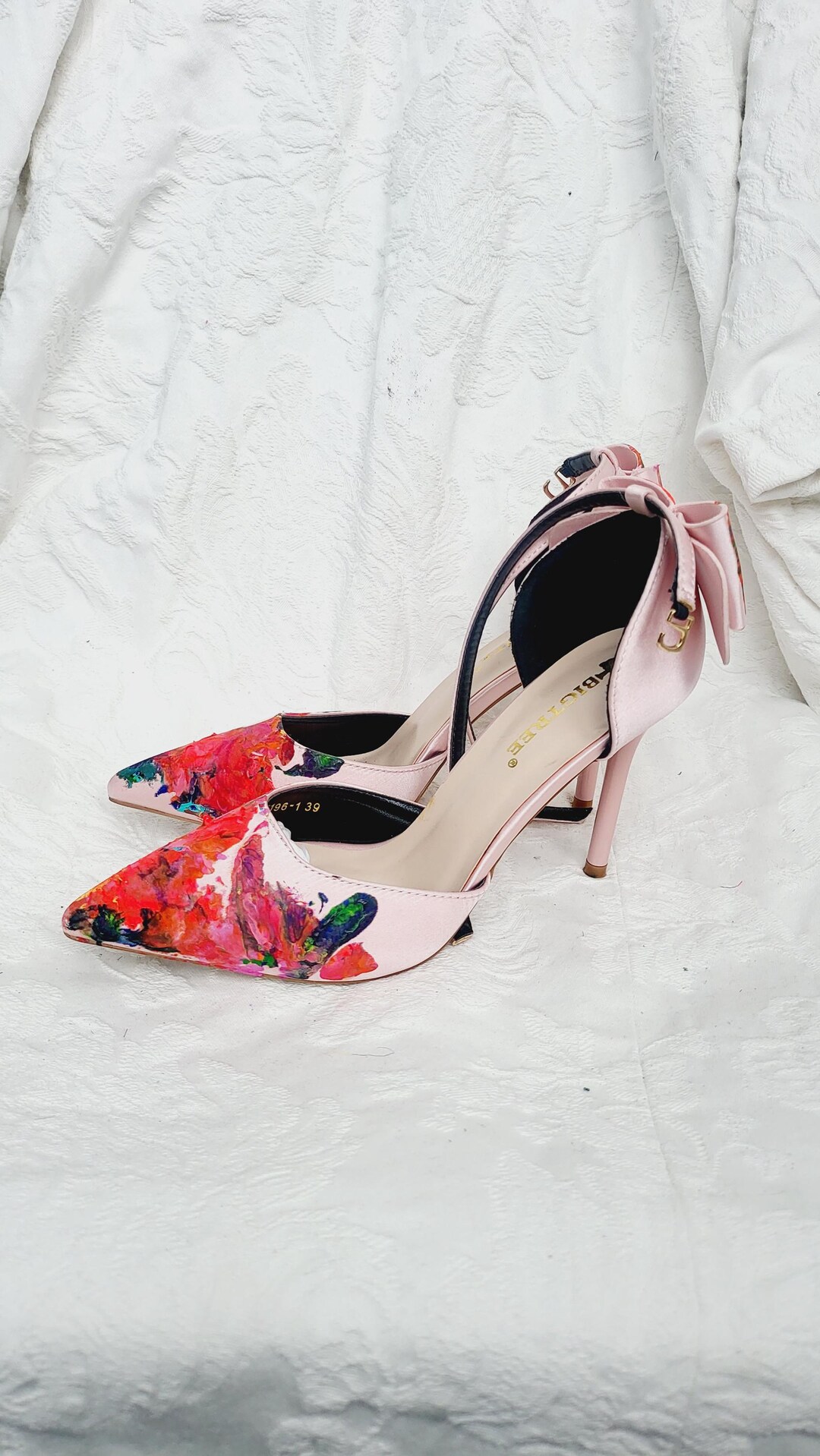 Hand Painted Heels, Paradise Garden Shoes, Abstract Art Pumps, Satin ...