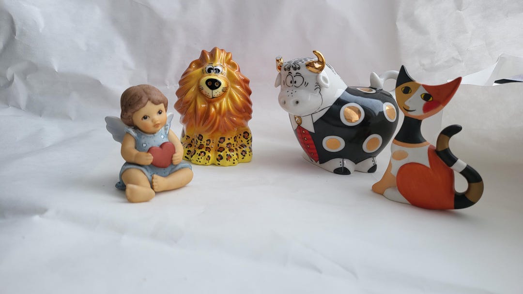 Vintage Goebel Porcelain Figurines & Salt Shakers: Cow, Cat, Lion ...