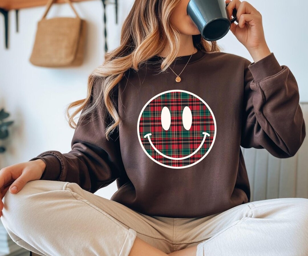 Plaid Smiley Face Shirt, Preppy Christmas Smiley , Plaid Smiley ...