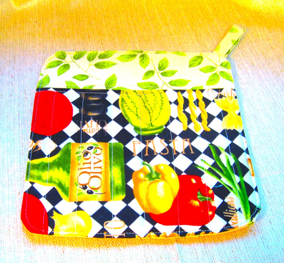 Upcycled Potholders Italian Pasta W/leaves – 8x8" Square + Handy 2 ...