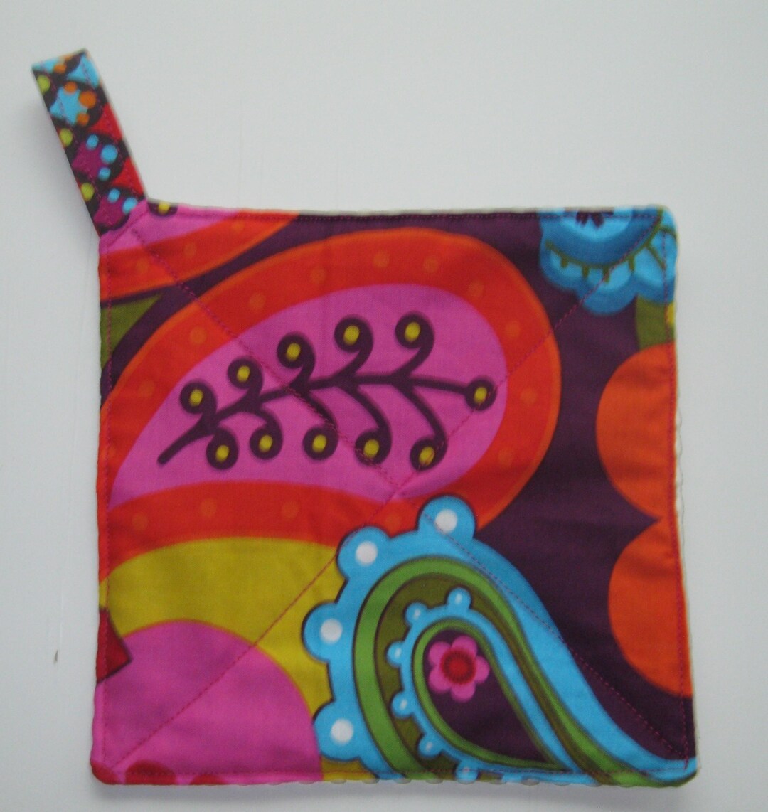 Handmade Jar Opener - Retro Paisley Fabric Square With Grip and Hanging ...