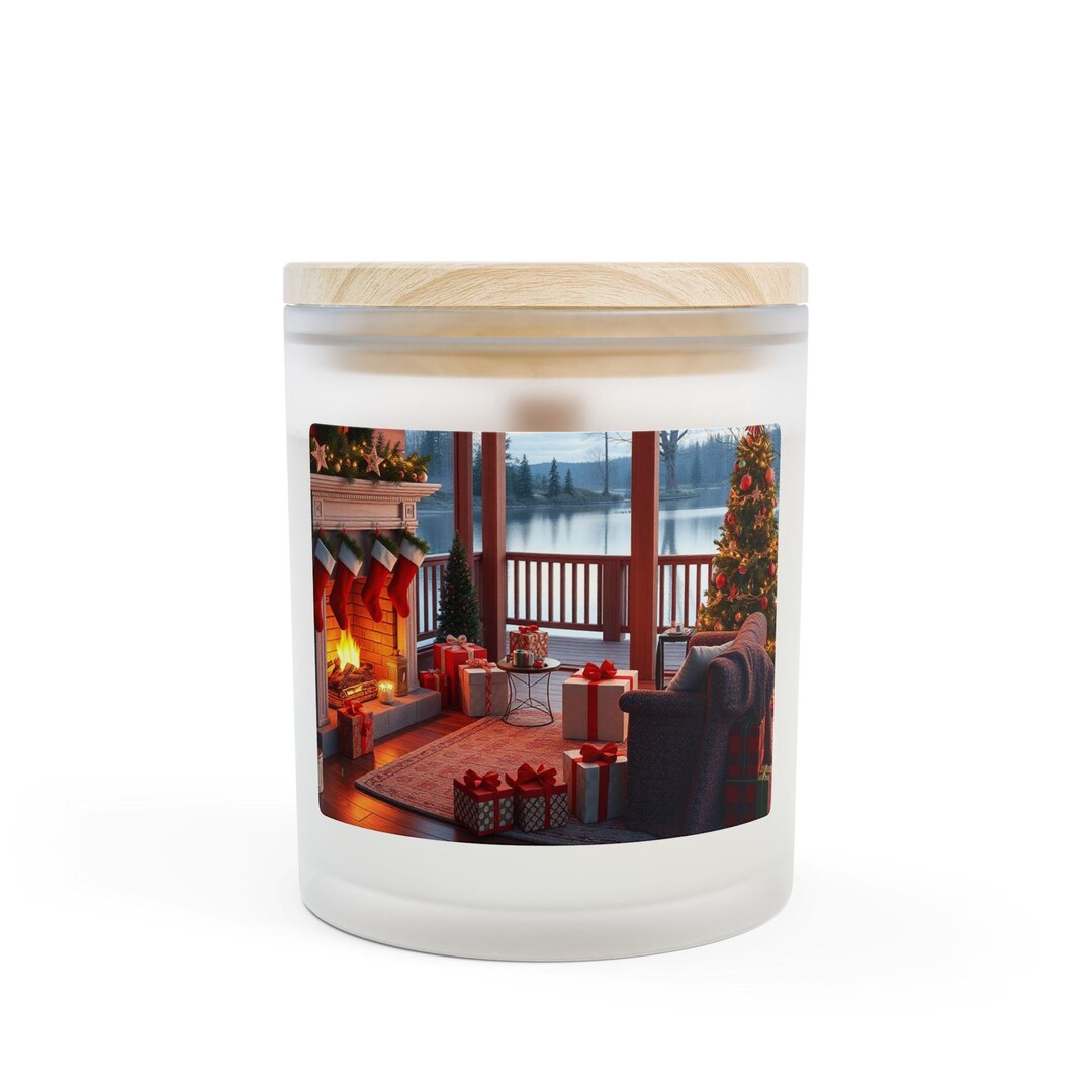 Cozy Lakeside Fireplace Christmas Scene Candle | Frosted Glass 11oz - Etsy