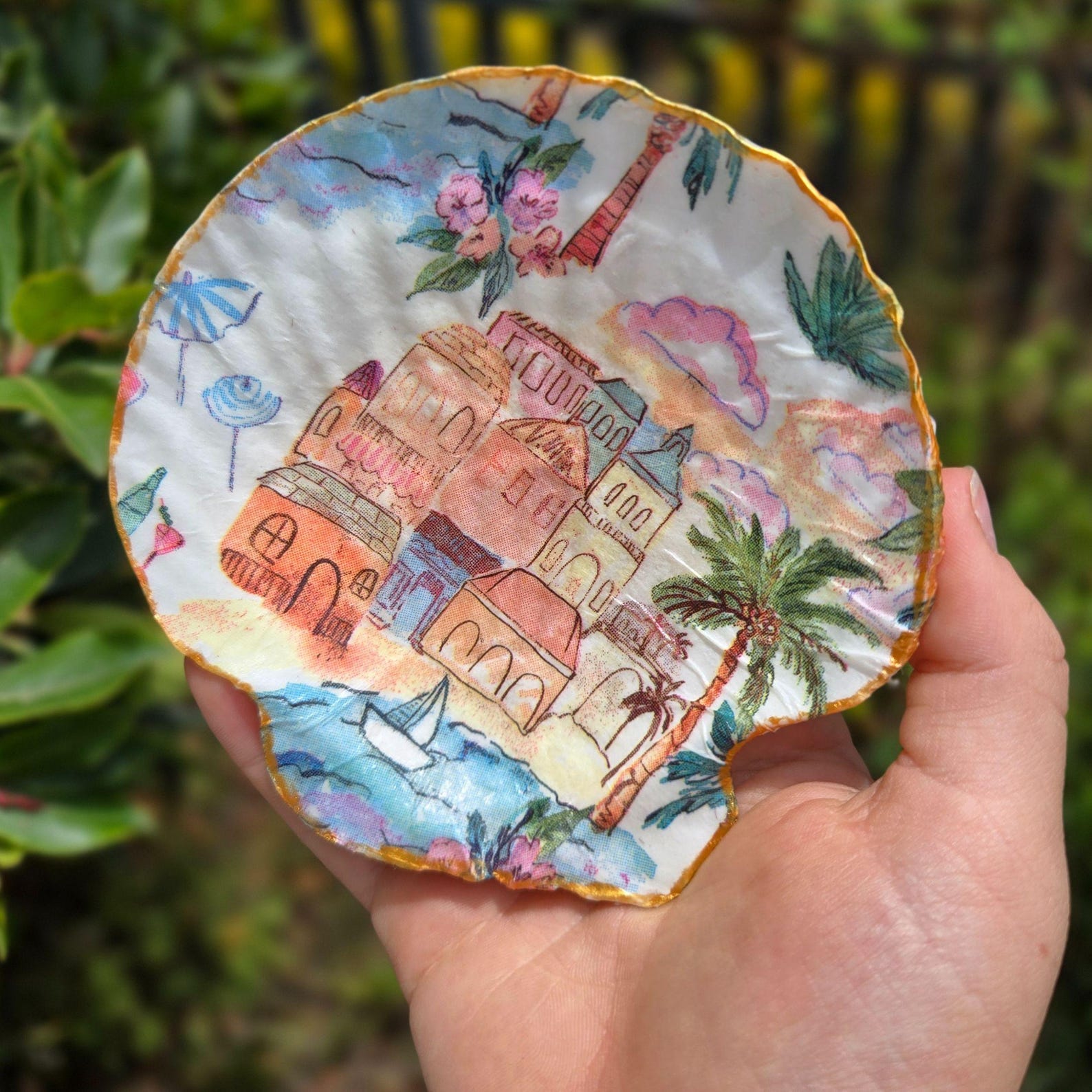 Shell Ring Dish, Cute Preppy Peach Palm Print Summer Scallop Seashell ...
