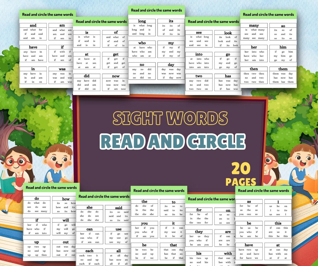 Home Schooling 20 Page Sight Words Read & Circle Worksheets - Etsy