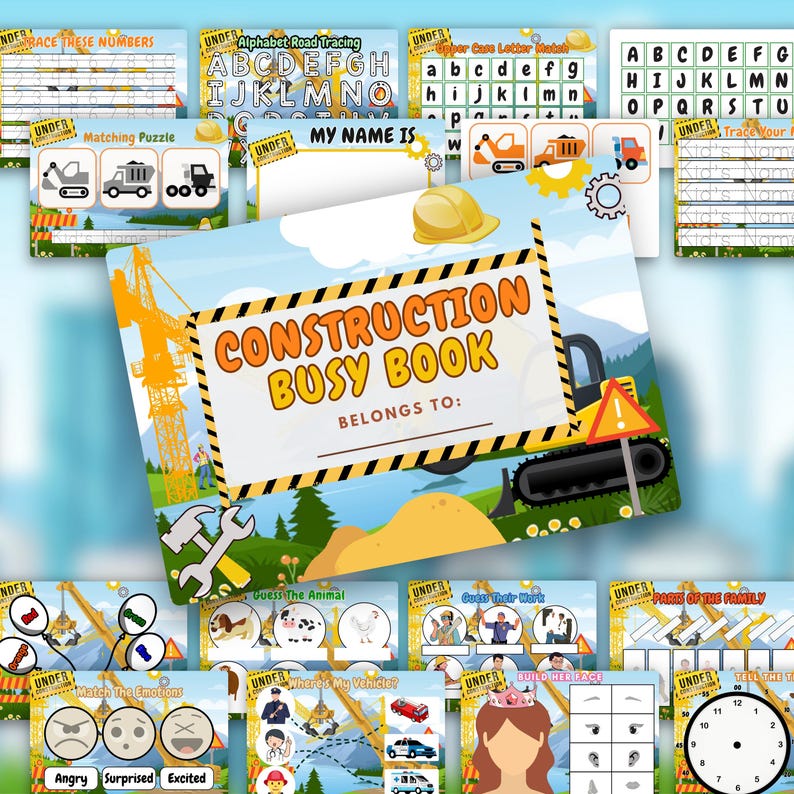 Construction-themed Busy Book for Toddlers | Printable Preschool ...