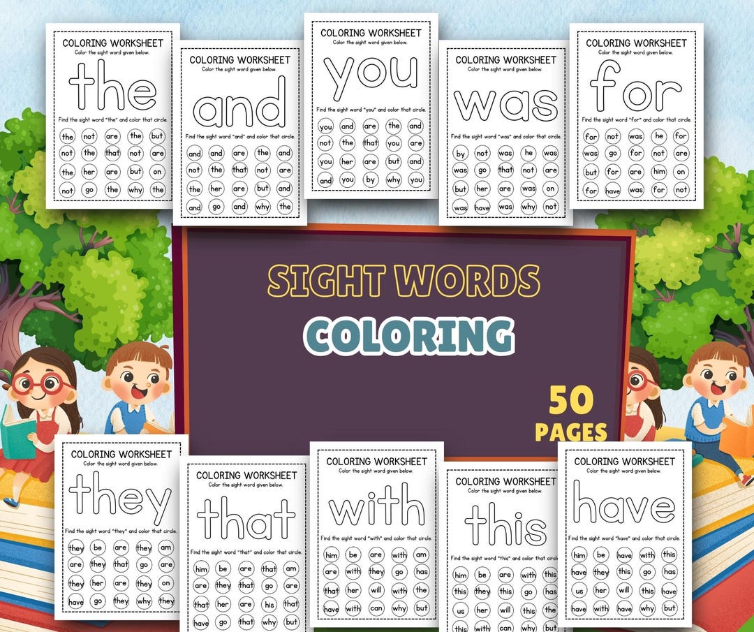 Sight Words Coloring Worksheets Digital Download Printable PDF Fun ...