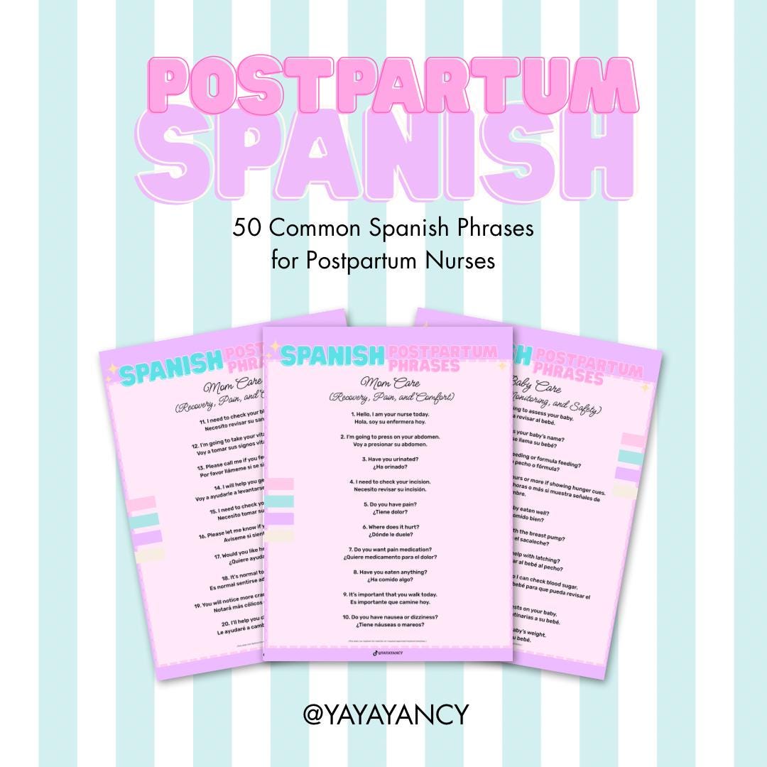 50 Spanish Phrases for Postpartum Patients – Digital PDF Download (5 ...