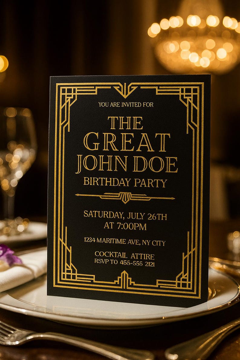 Editable Elegant Great Gatsby Party Invitation, Art Deco, Roaring ...