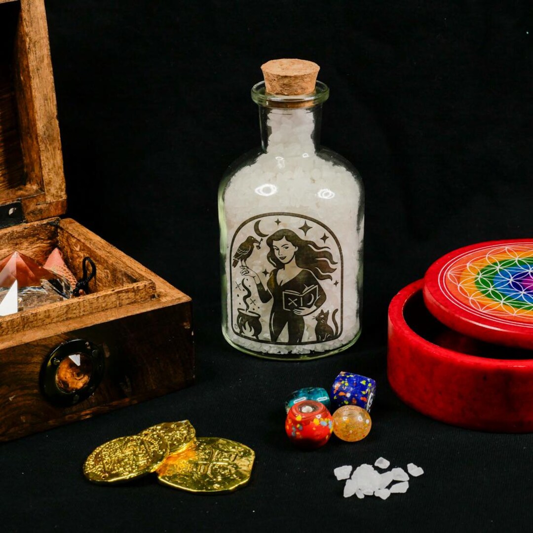 5.5oz Glass Potion/herb/tea/spice Bottle With Witchy Design Imprint - Etsy
