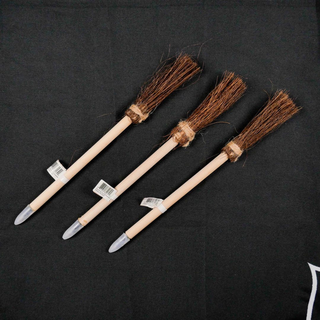 Natural Style Witch's Broom Pen Pack, 3 Natural Fiber, Wooden Pens for ...