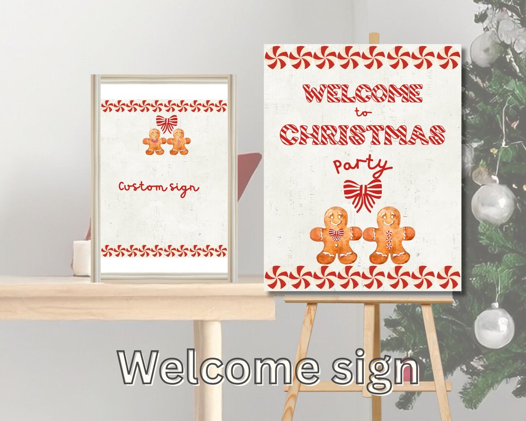 Gingerbread Welcome Sign Set Printable, 16x20 & 8x10, Text Custom ...