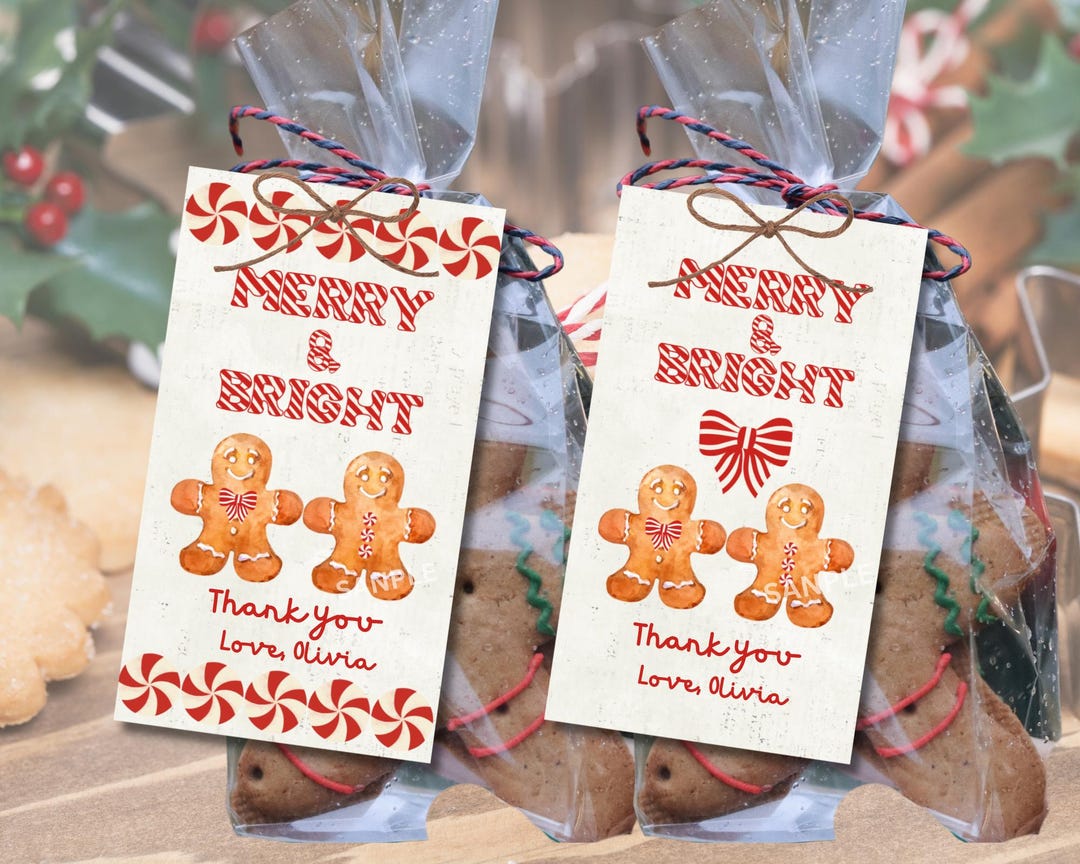Vintage Gingerbread Man Christmas Gift Tag Red White Holiday Party Card ...
