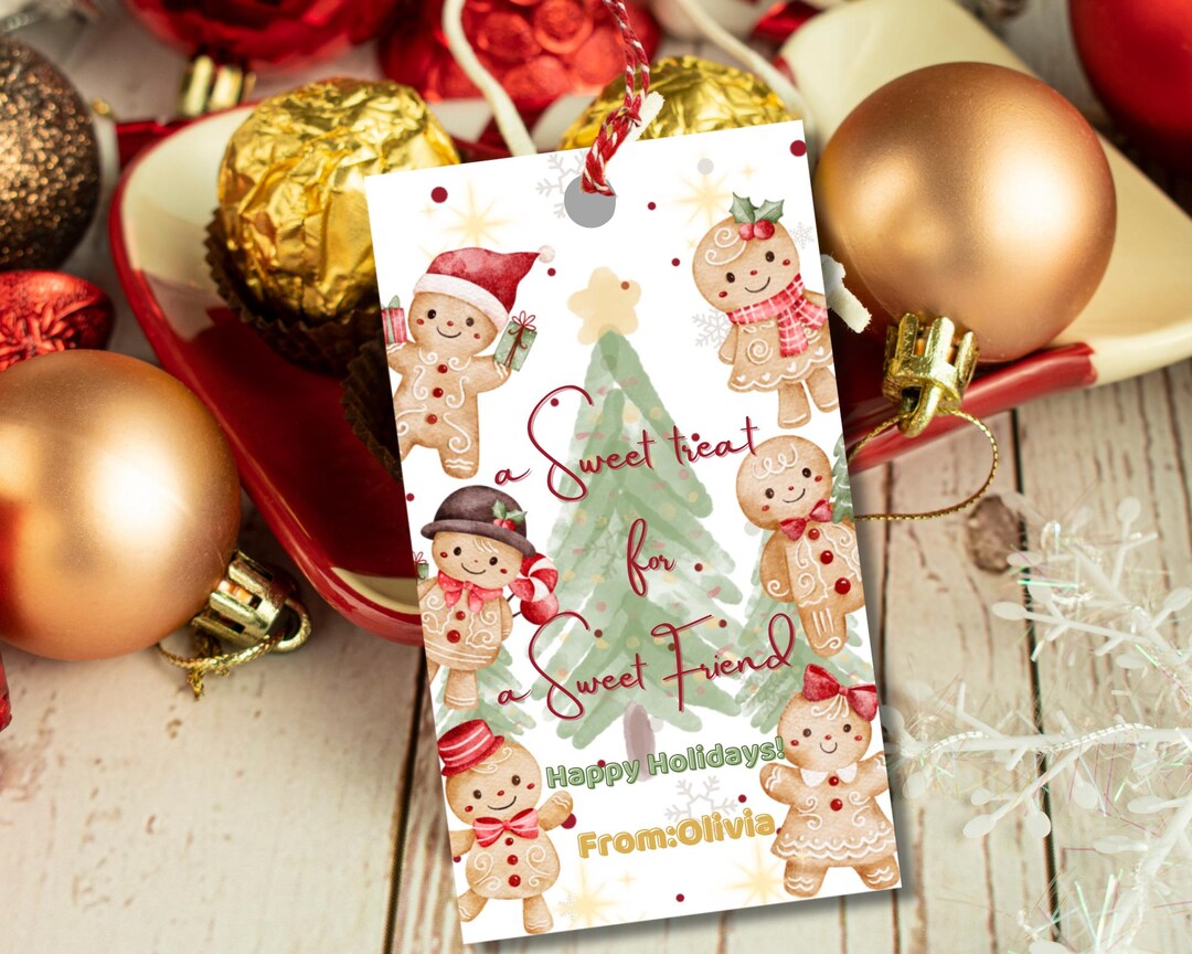 Editable Christmas Gift Tag School Friends Cute Gingerbread Man ...