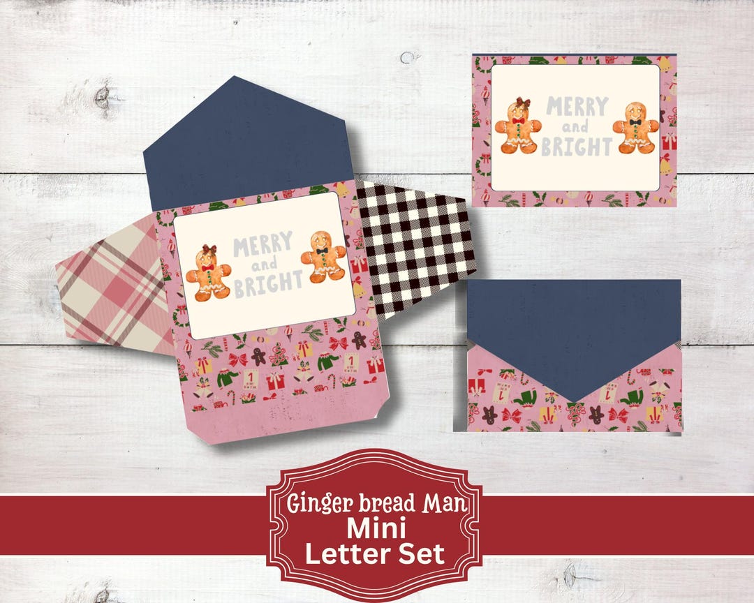 Gingerbread Man Mini Letter Set ( Pink Christmas Plaid ) Cute Printable ...