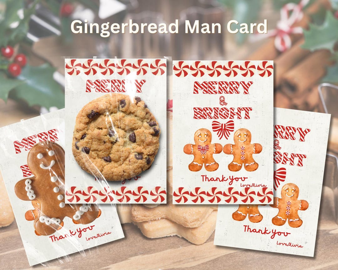 Vintage Gingerbread Man Thank You Card 3.5x5 in Printable Retro Red ...