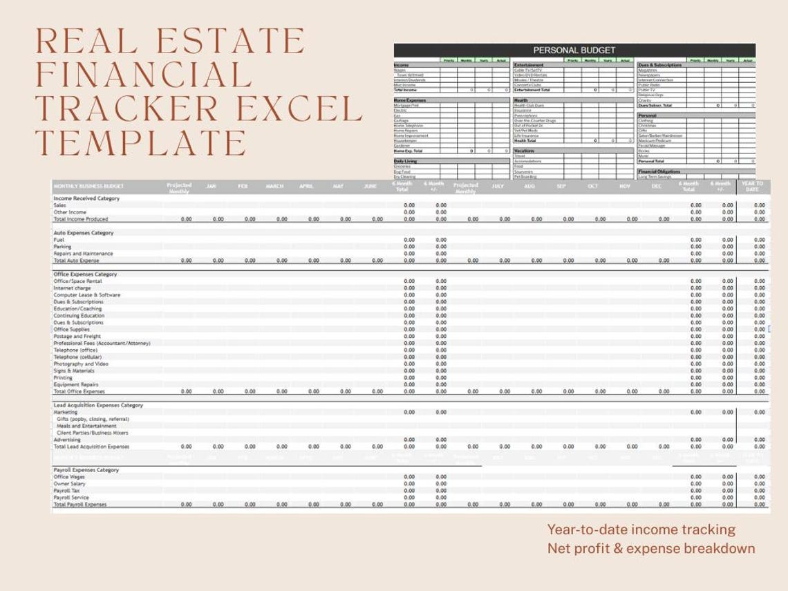 Real Estate Financial Tracker Excel Template | Realtor Income & Expense ...