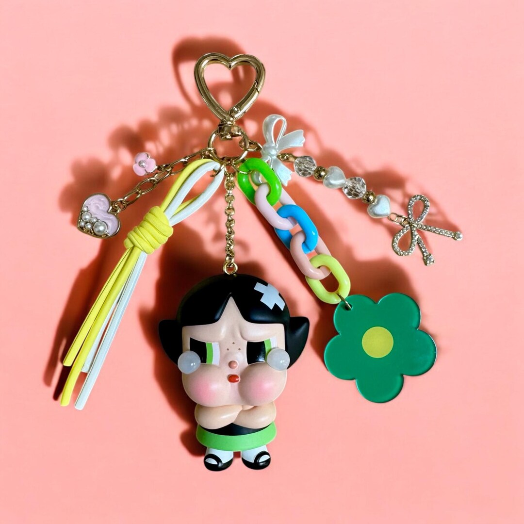 Crybaby X Powerpuff Girls Keychain: Authentic Popmart Buttercup Figure ...
