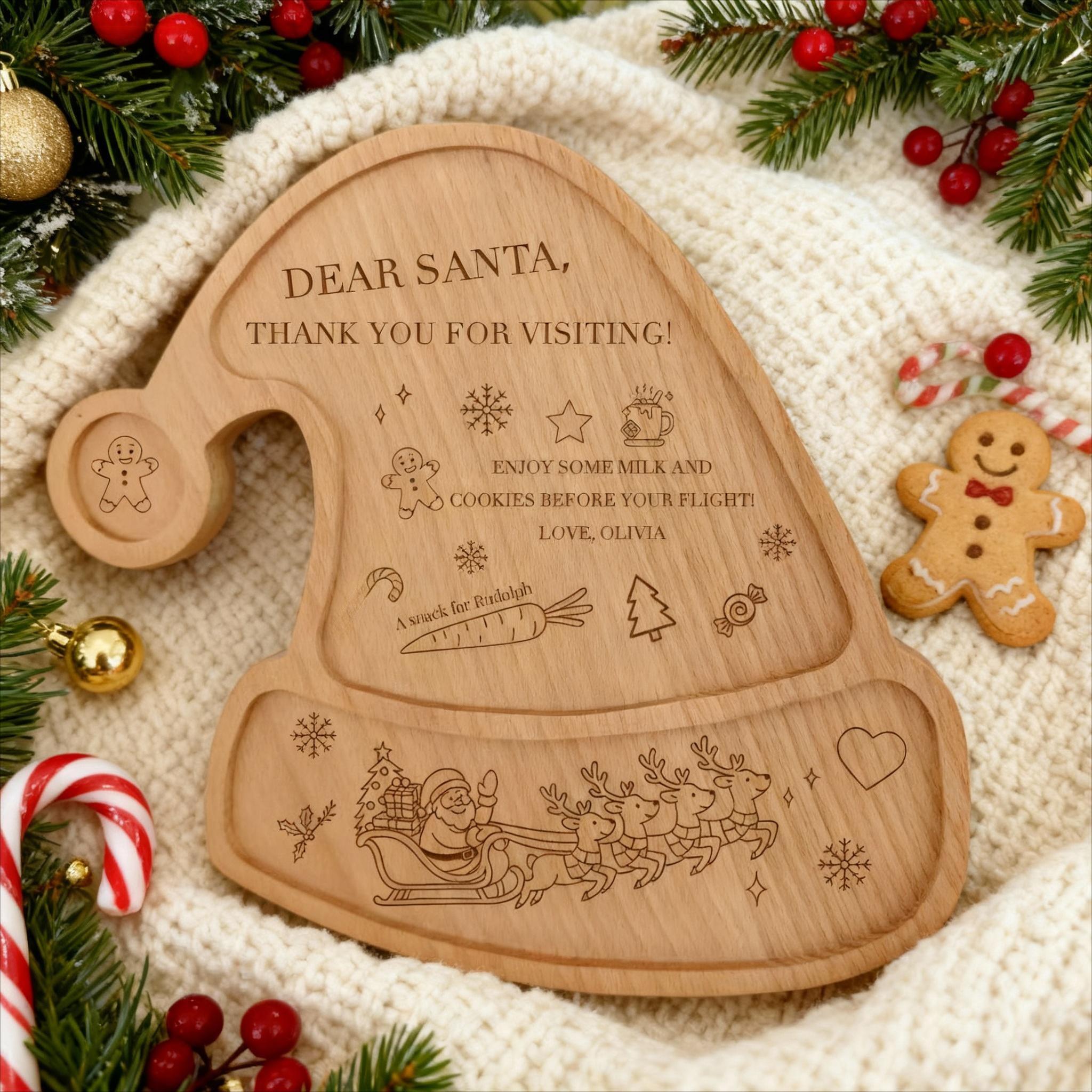 Hat-shaped Wooden Treat Board: Personalized Santa Hat Tray for Cookies ...