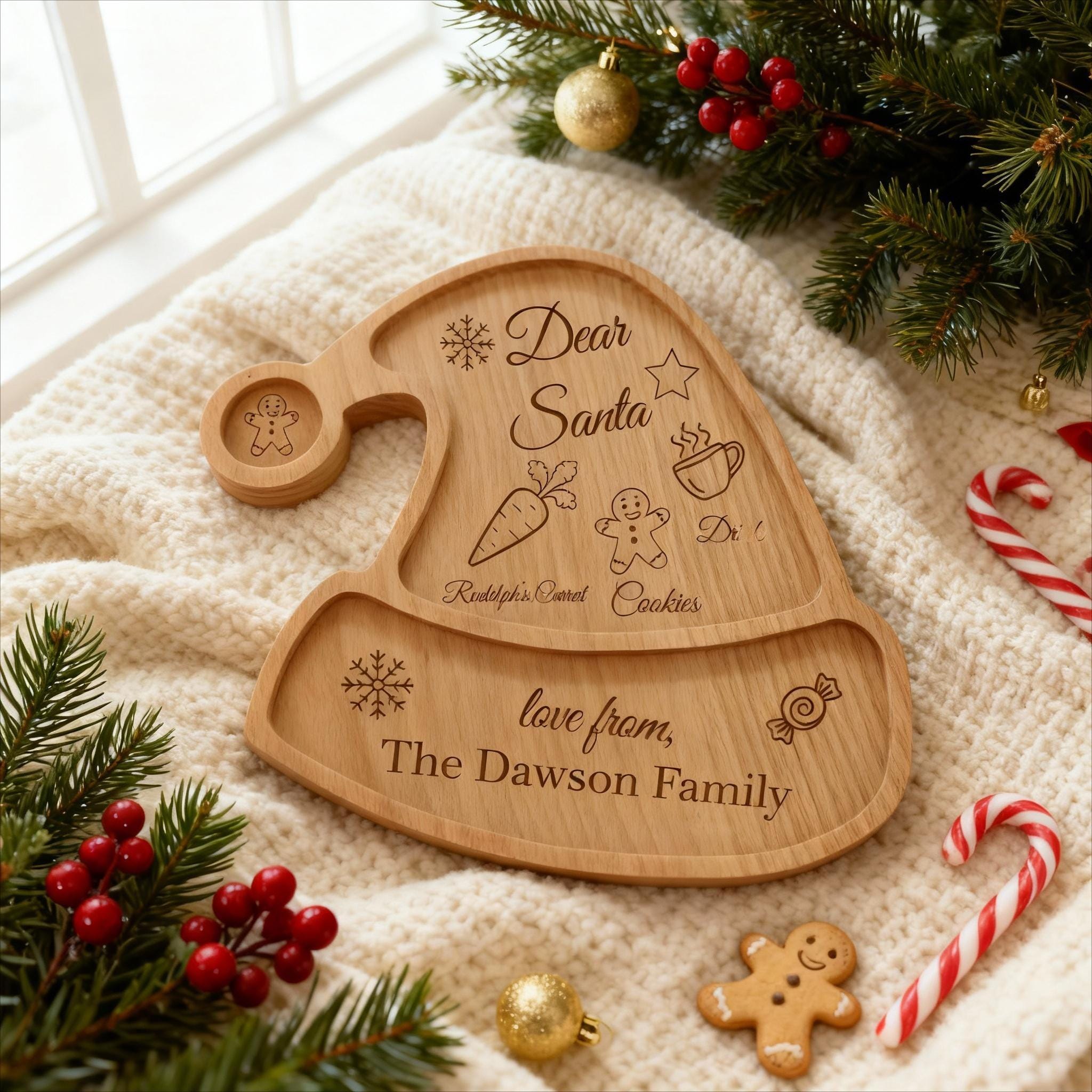 Hat-shaped Wooden Treat Board: Personalized Santa Hat Tray for Cookies ...