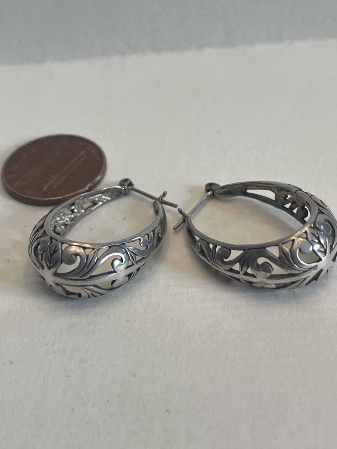 Vintage Sterling Silver Filigree Hoop Earrings - Etsy