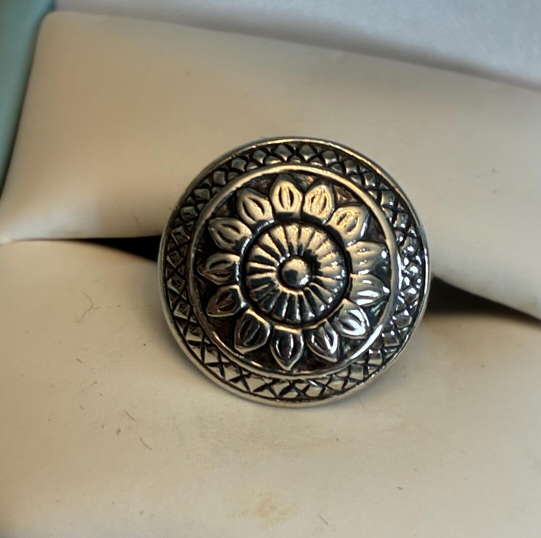 Sterling Silver Concho Ring Floral Design - Etsy